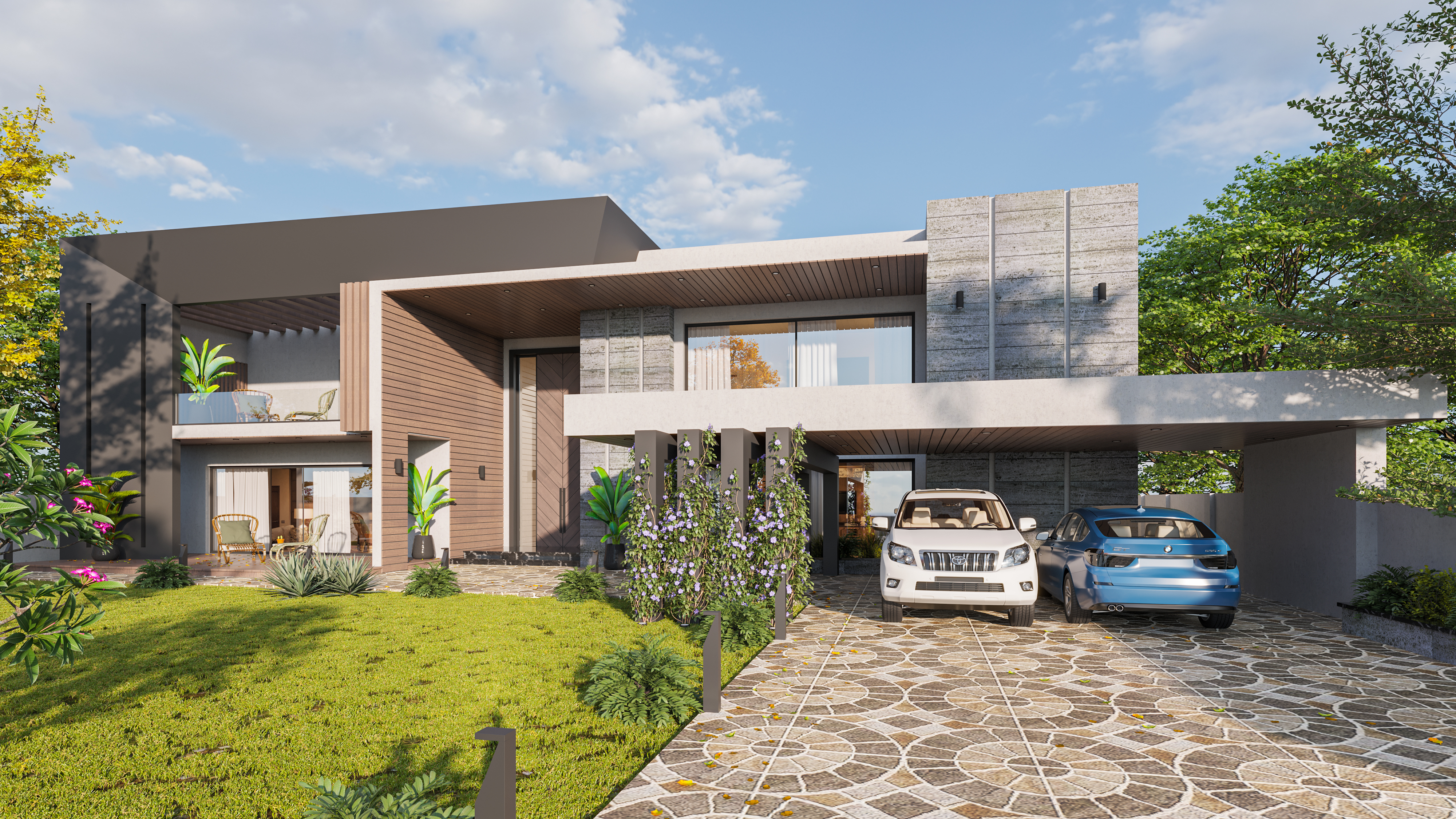 Farmhouse Exterior Rendering | Day & Night Views